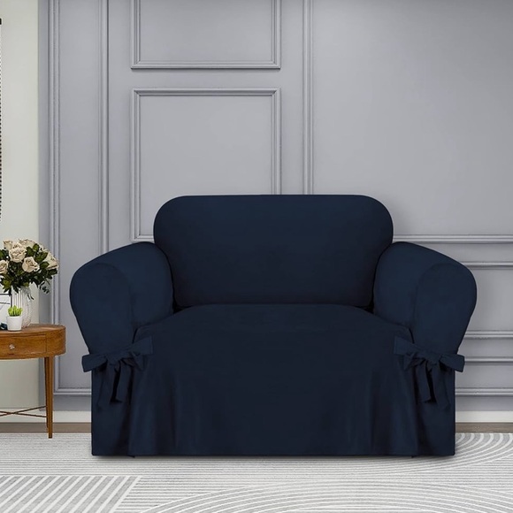 Accents | Velvet Chair Cover For 1 Cushion Chair With Ties Navy | Poshmark